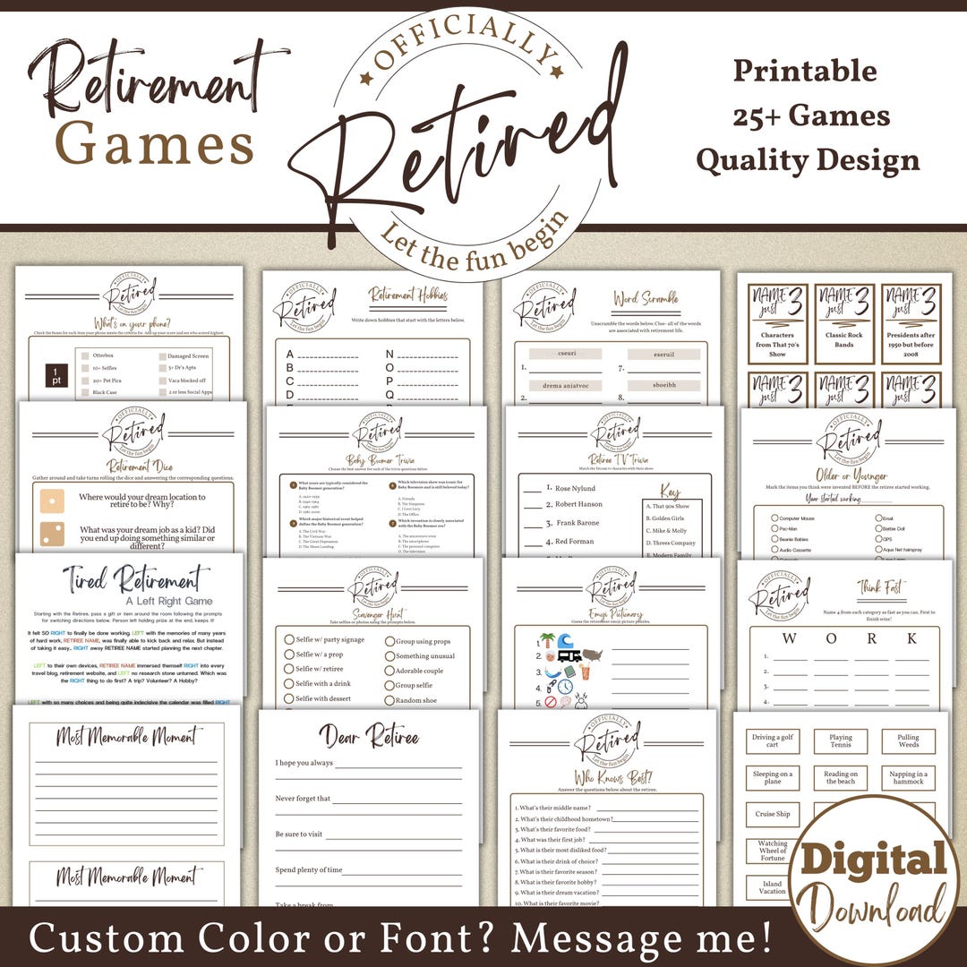 Retirement Games, Printable Retirement Game Set, Retiree Games, 25 ...
