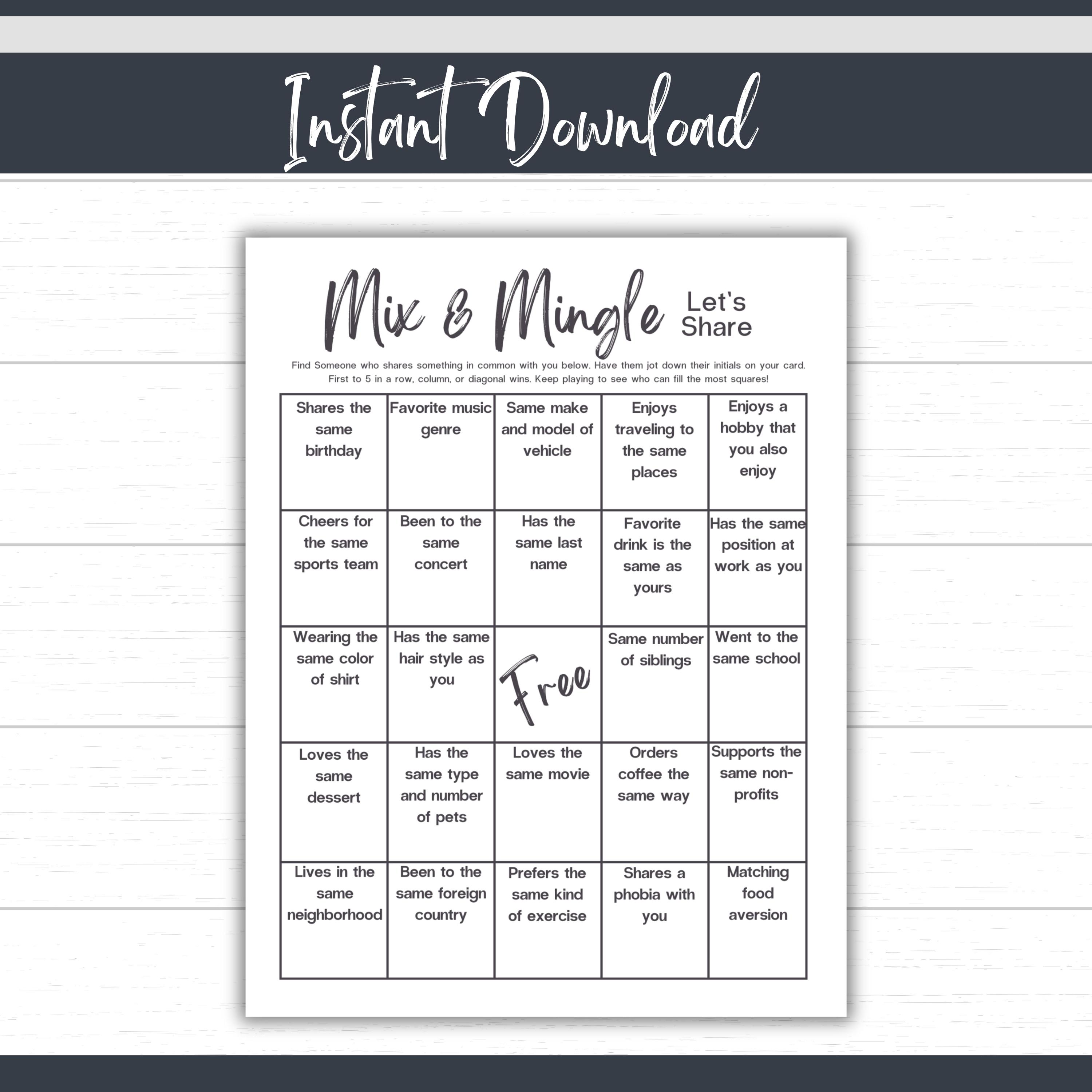 Mingle Bingo | Mix and Mingle | Office Bingo | Coworker Bingo | 2 ...