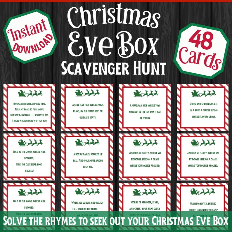 Christmas Eve Box Scavenger Hunt Set With 48 Cards for All Ages ...