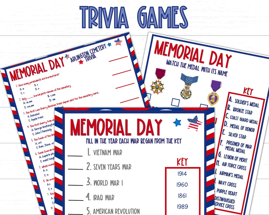 Memorial Day Games Printable Memorial Day Games Party Games Patriotic ...