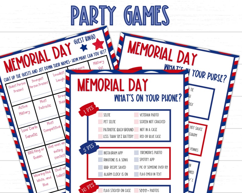 Memorial Day Games | Printable Memorial Day Games | Party Games ...