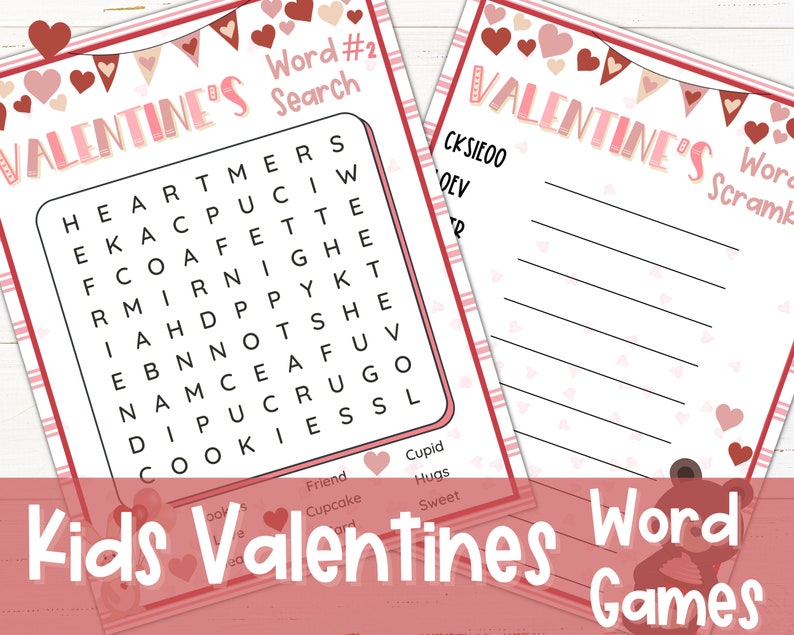 Kids Valentine Word Games Kids Valentine Word Scramble Kid's Valentine ...