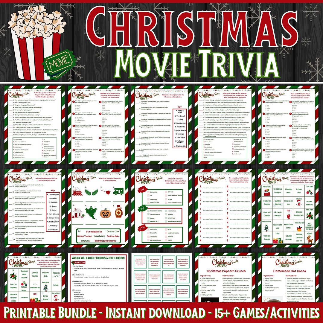 Christmas Movie Trivia Game Bundle, Printable Christmas Party Games ...