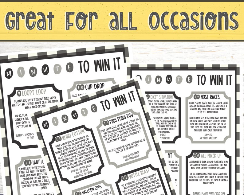 Minute to Win It Game, Party Game, Printable Party Game, Sleepover Game ...