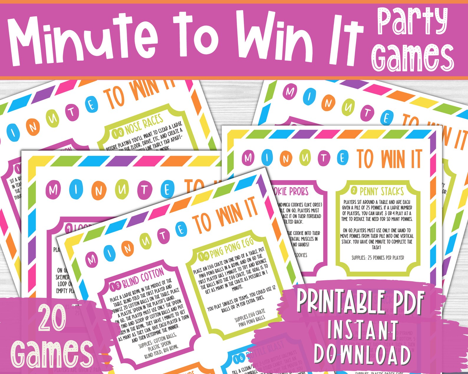 Minute to Win It, Party Game, Printable Party Game, Sleepover Game ...
