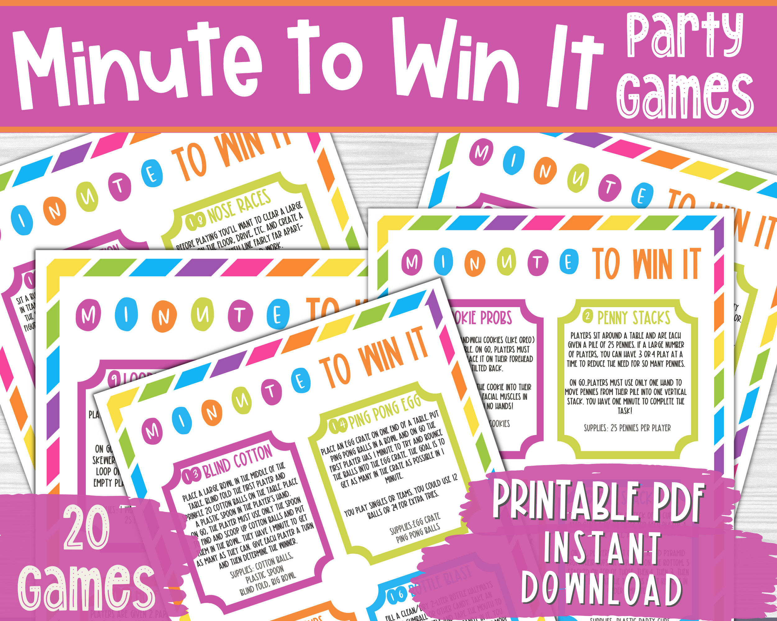 Minute To Win It Party Game Printable Party Game Sleepover Game