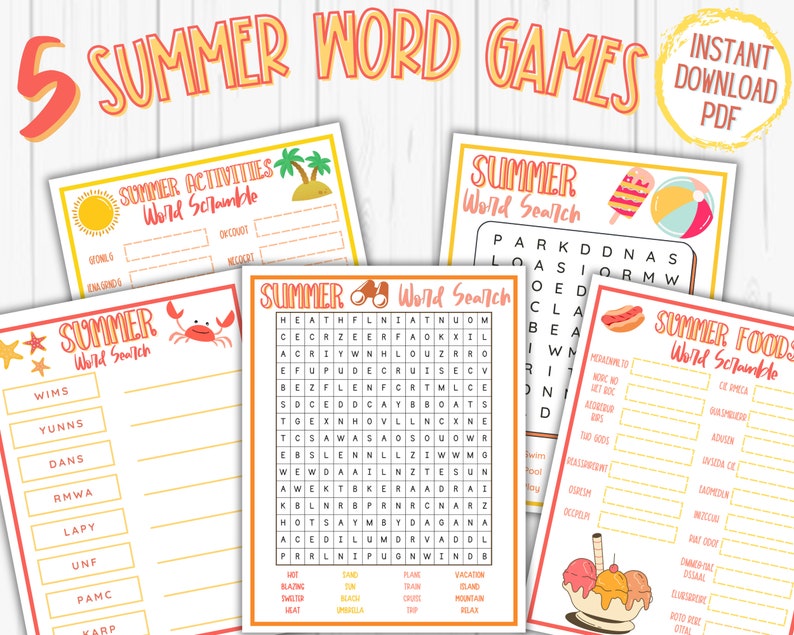 Summer Word Games | Printable Summer Game Bundle | Summer Games Kids ...