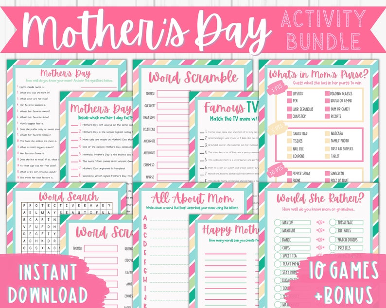 Mother's Day Games | Printable Mother's Day Game Bundle | Party Games ...