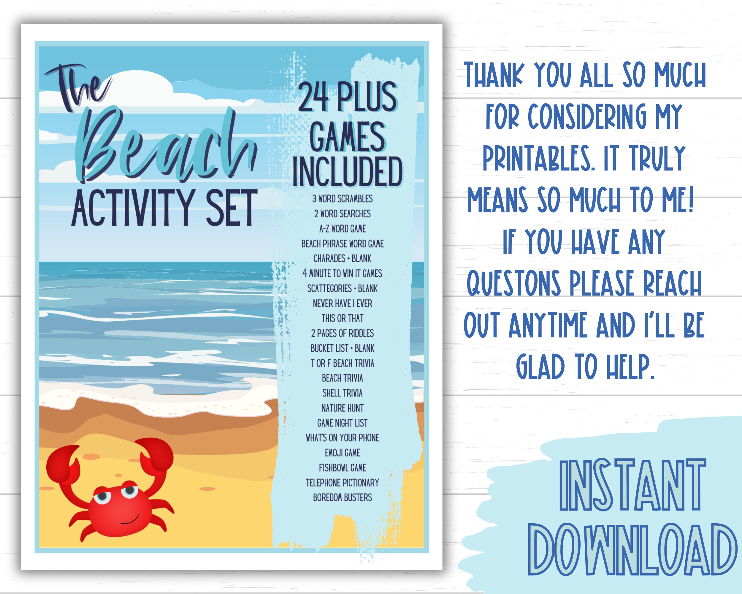 Beach Game Set | Printable Summer Beach Game Bundle | Kids Adults Teens ...