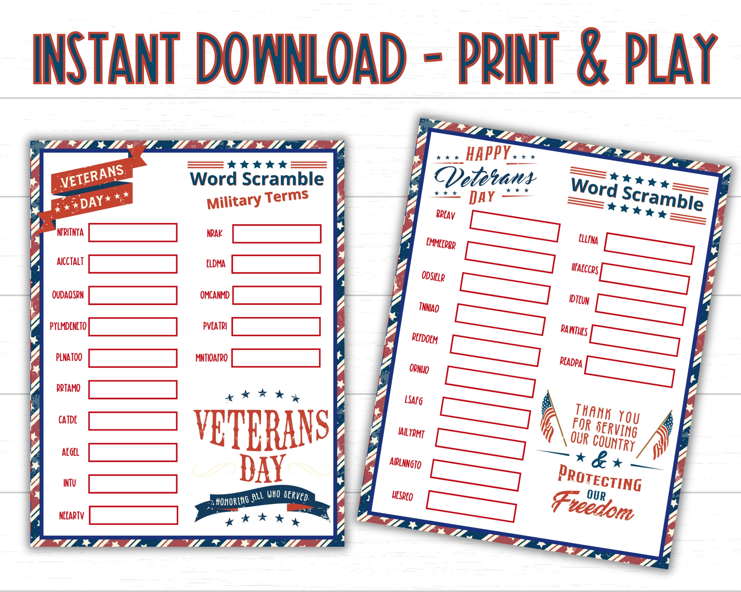 Veterans Day Word Games | Printable Veterans Day | Military | Instant ...
