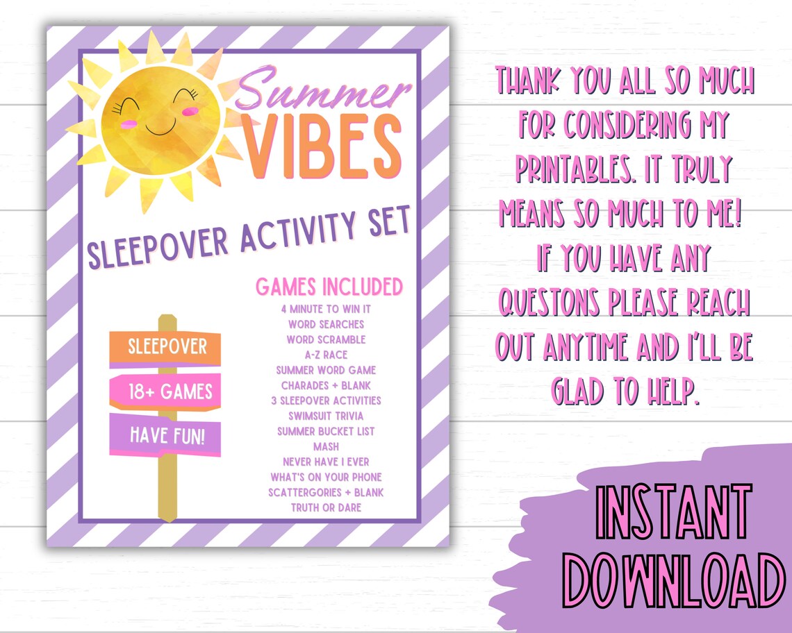 Sleepover Game Bundle Slumber Party Activity Pajama Party - Etsy