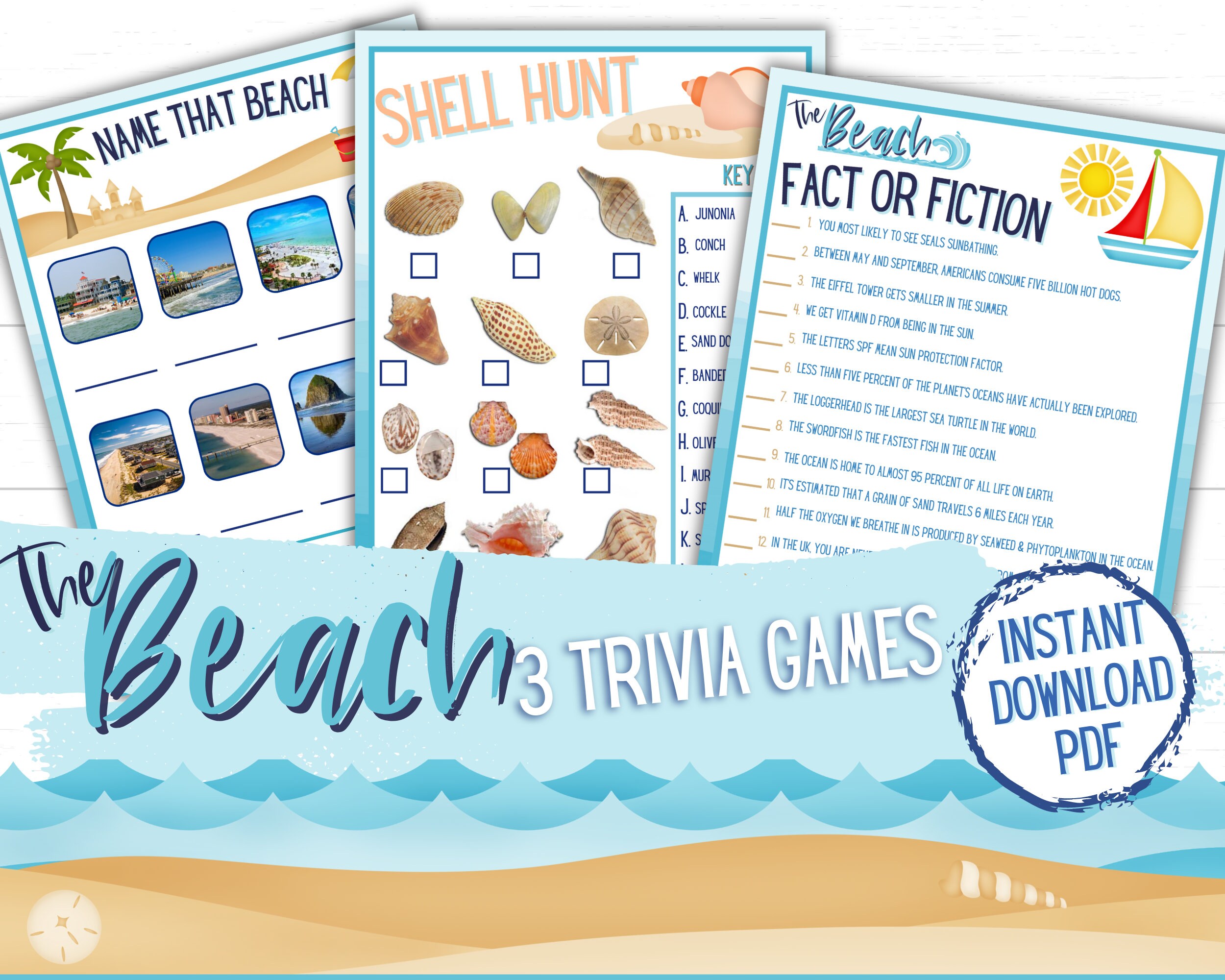 Beach Trivia Game Set | Printable Summer Beach Games | Ocean Trivia ...