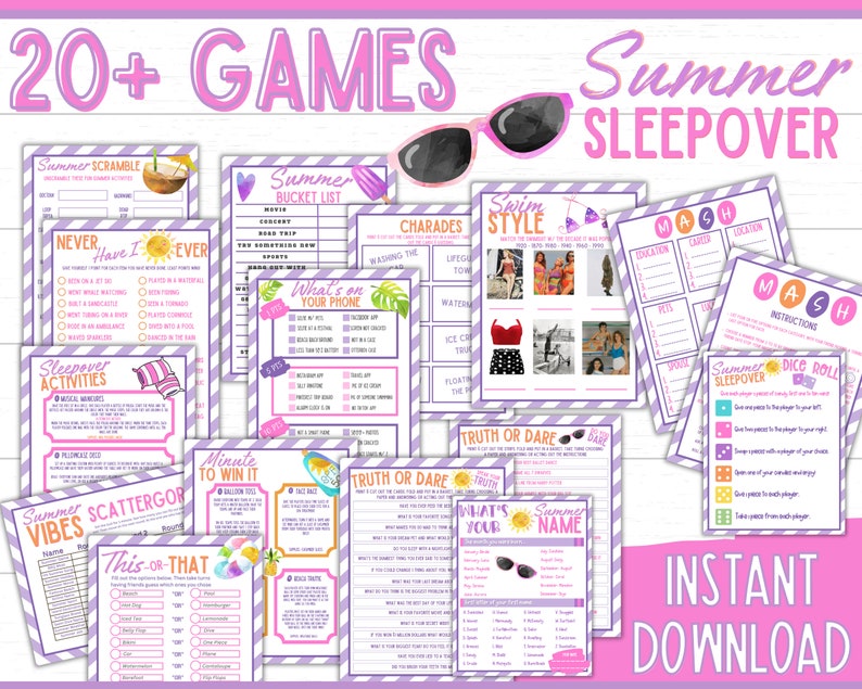 Sleepover Game Bundle | Slumber Party Activity | Pajama Party Games ...