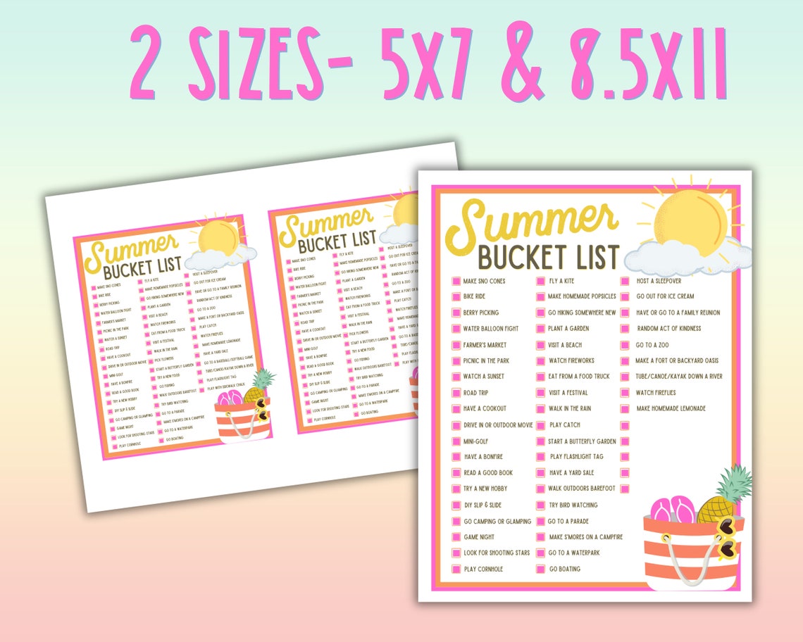 Summer Bucket List Printable Summer Activity Printable Summertime Game ...