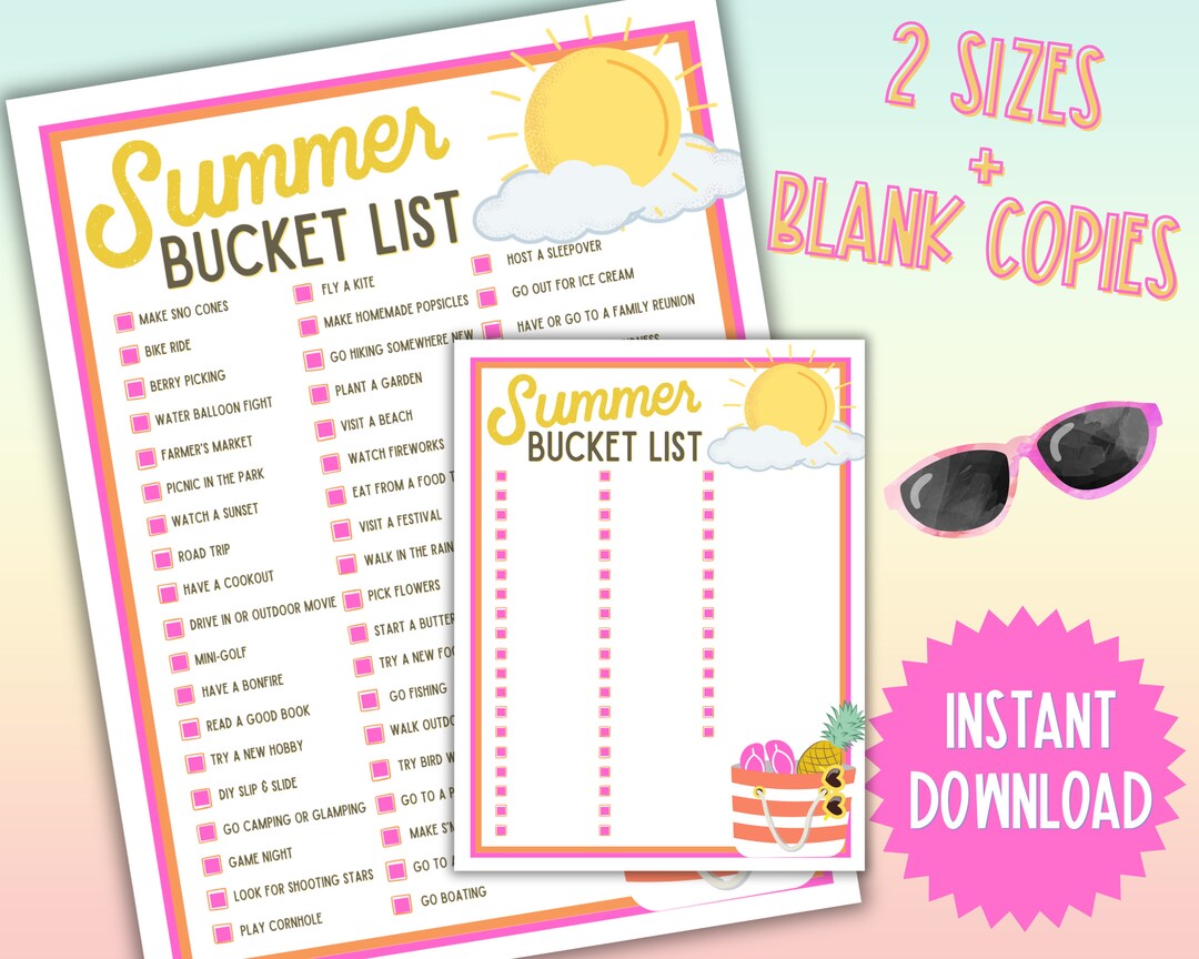 Summer Bucket List Printable Summer Activity Printable Summertime Game ...