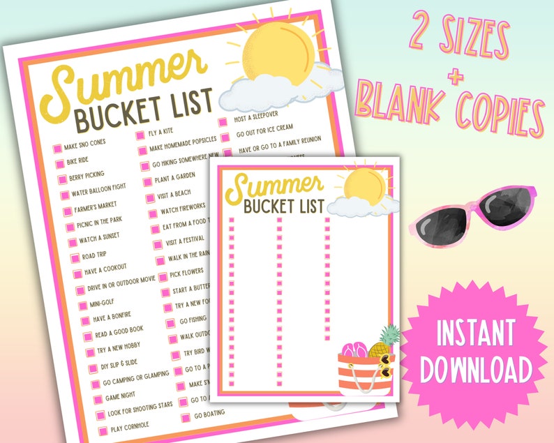 Summer Bucket List Printable Summer Activity Printable - Etsy