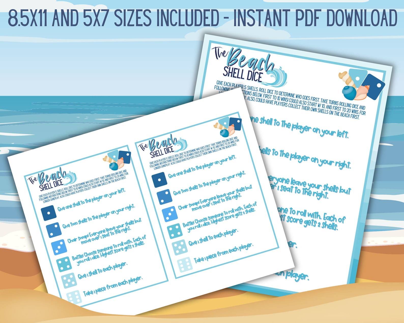Beach Seashell Dice Game | Printable Summer Dice Game | Kids | Teen ...