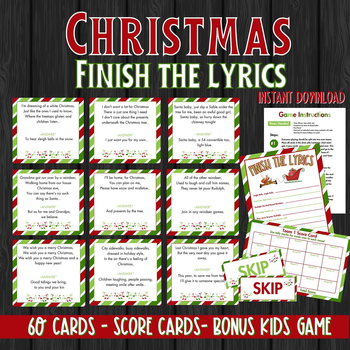 Christmas Finish the Lyrics Game Party Christmas Carols Game Finish the ...