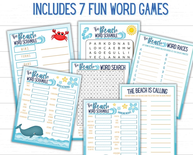 Beach Game Set | Printable Summer Beach Game Bundle | Kids Adults Teens ...
