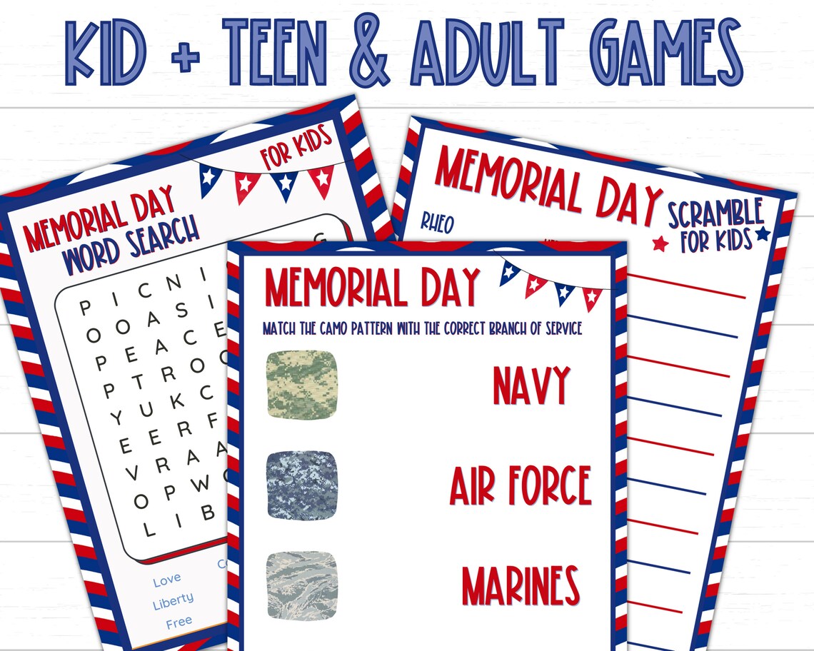 Memorial Day Games | Printable Memorial Day Games | Party Games ...