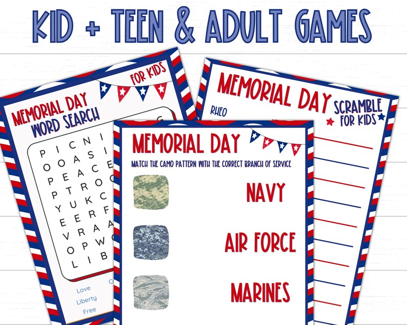 Memorial Day Games | Printable Memorial Day Games | Party Games ...