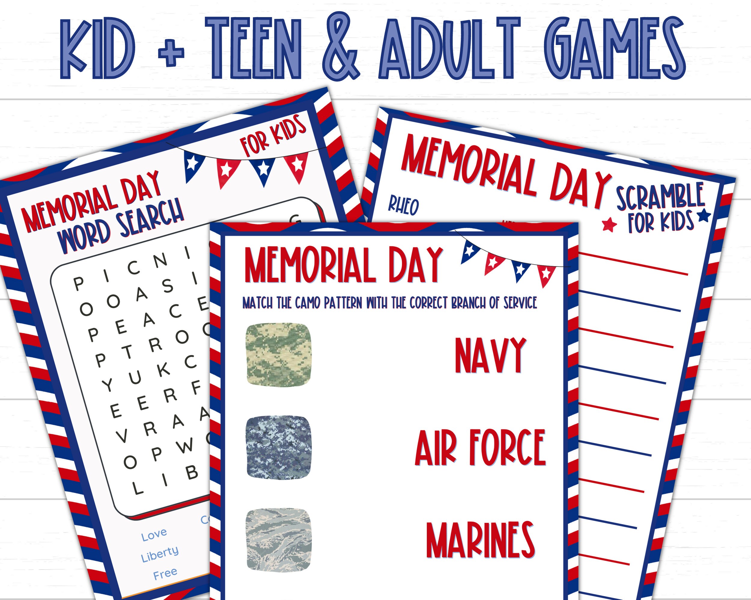 Memorial Day Games Printable Memorial Day Games Party Games Patriotic ...