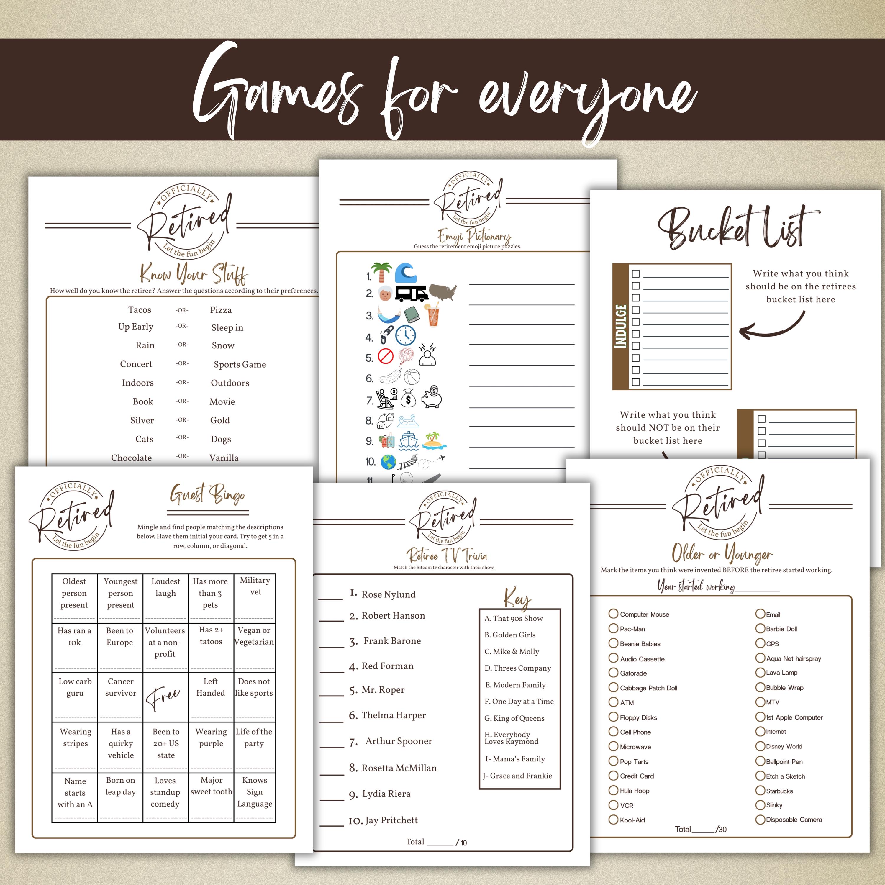 Retirement Games, Printable Retirement Game Set, Retiree Games, 25 ...