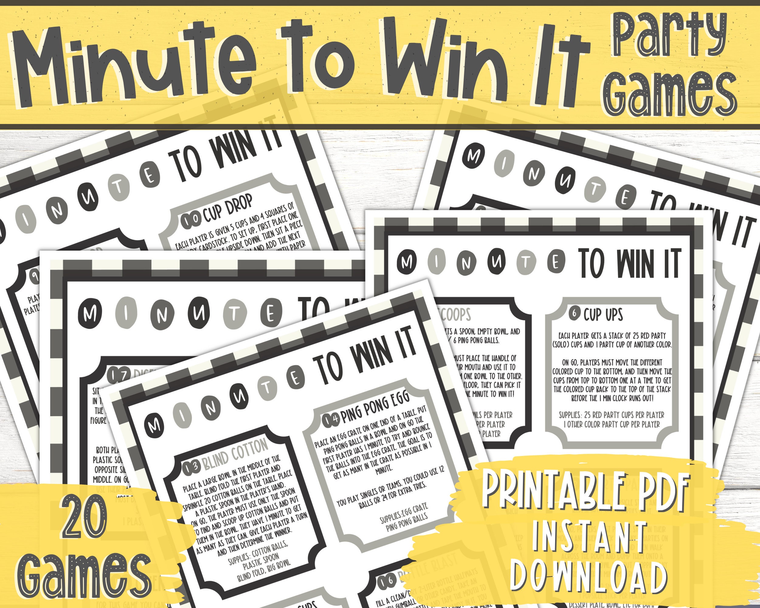 Minute to Win It Game, Party Game, Printable Party Game, Sleepover Game ...