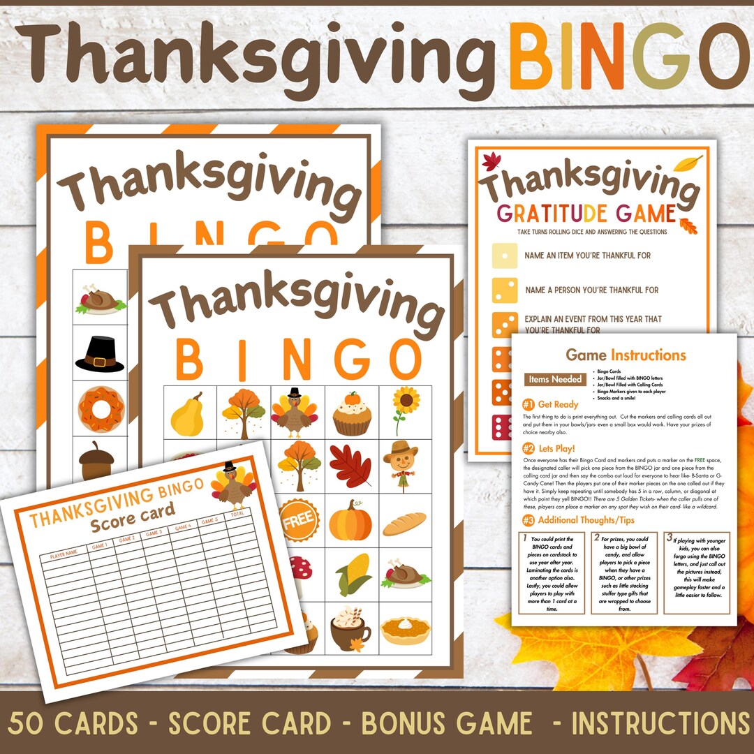Thanksgiving Bingo | Printable Thanksgiving Bingo | 50 Thanksgiving ...