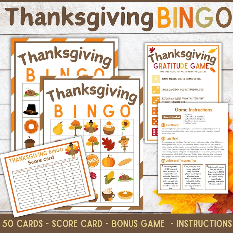 Thanksgiving Bingo | Printable Thanksgiving Bingo | 50 Thanksgiving ...