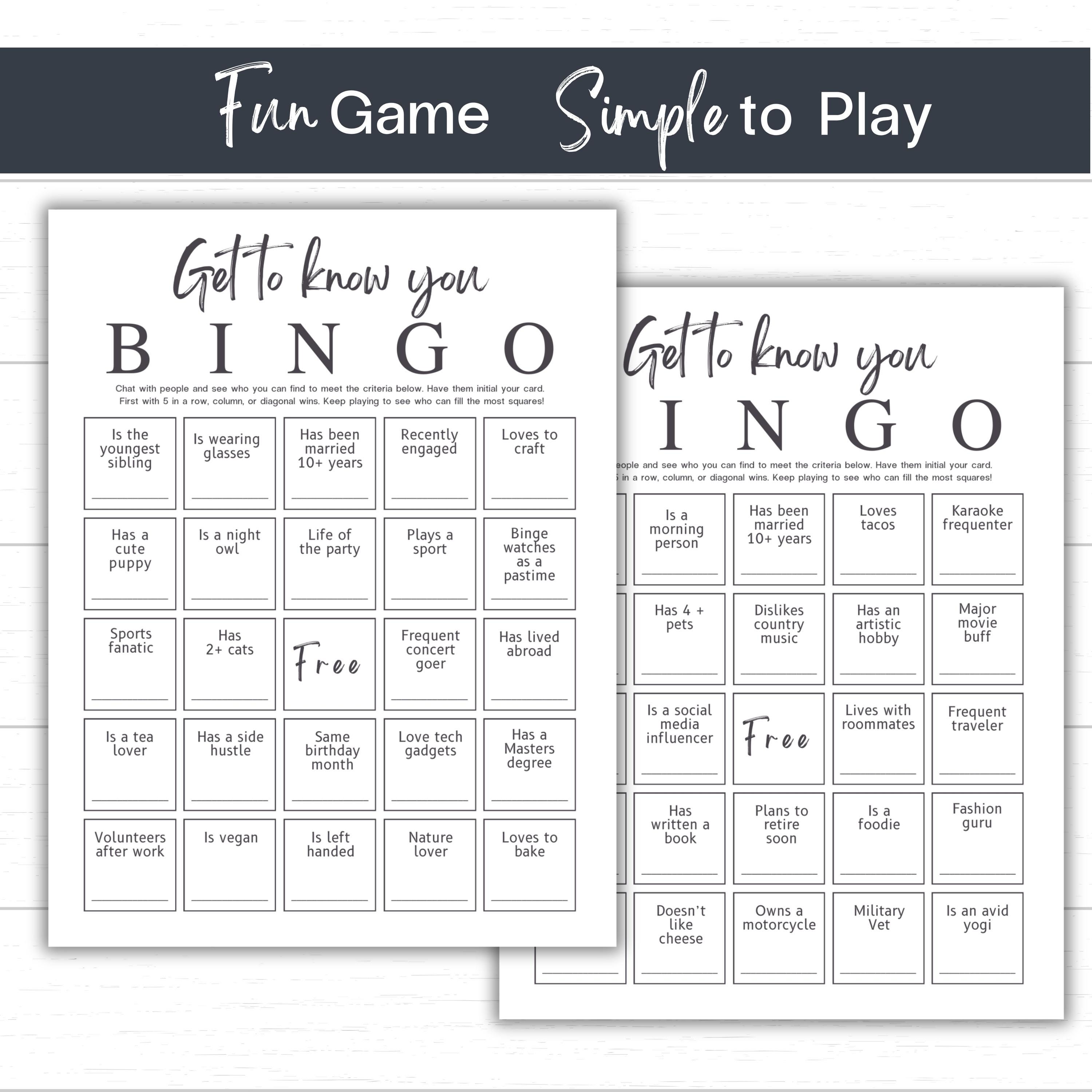 Get to Know You Bingo | Find Someone Who Bingo | Find the Guest Bingo ...