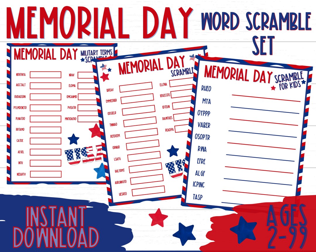 Memorial Day Word Games | Printable Memorial Day Games | Party Games ...