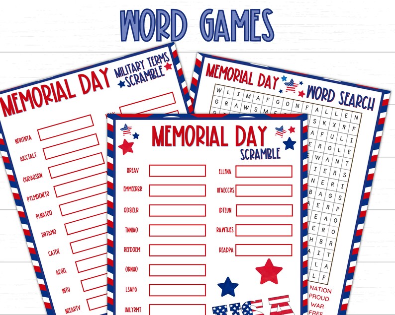 Memorial Day Games | Printable Memorial Day Games | Party Games ...