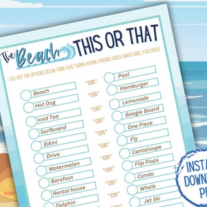 Beach This or That Printable Summer This or That Game Kid Teen Summer ...