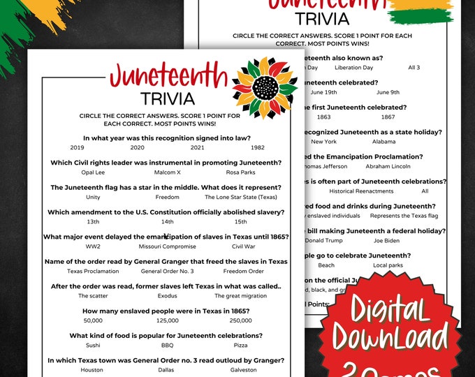 Juneteenth Trivia Game, Printable Black History Quiz, Juneteenth Game ...