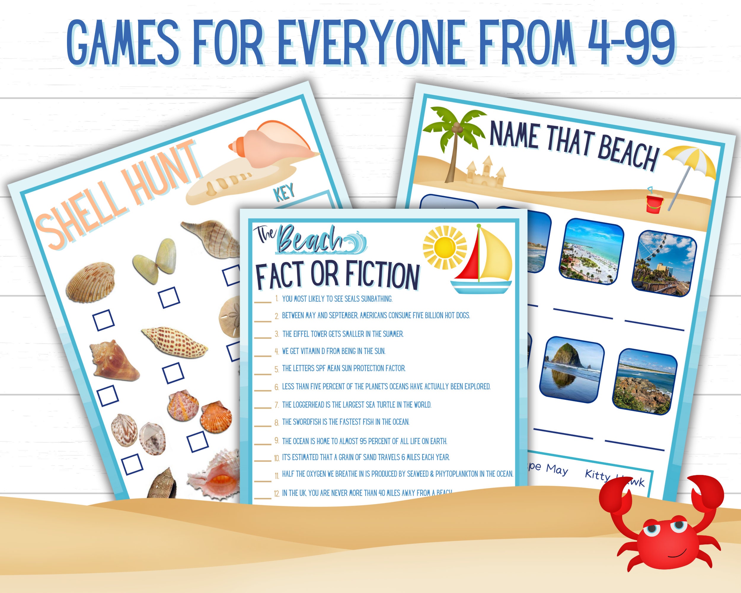 Beach Trivia Game Set Printable Summer Beach Games Ocean Trivia Summer ...