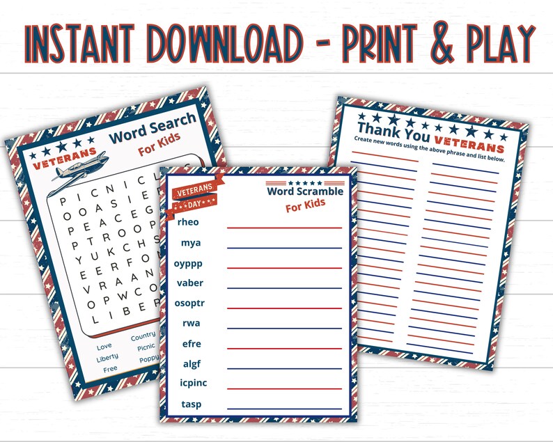 Veterans Day Games for Kids | Printable Veterans Day Activities ...
