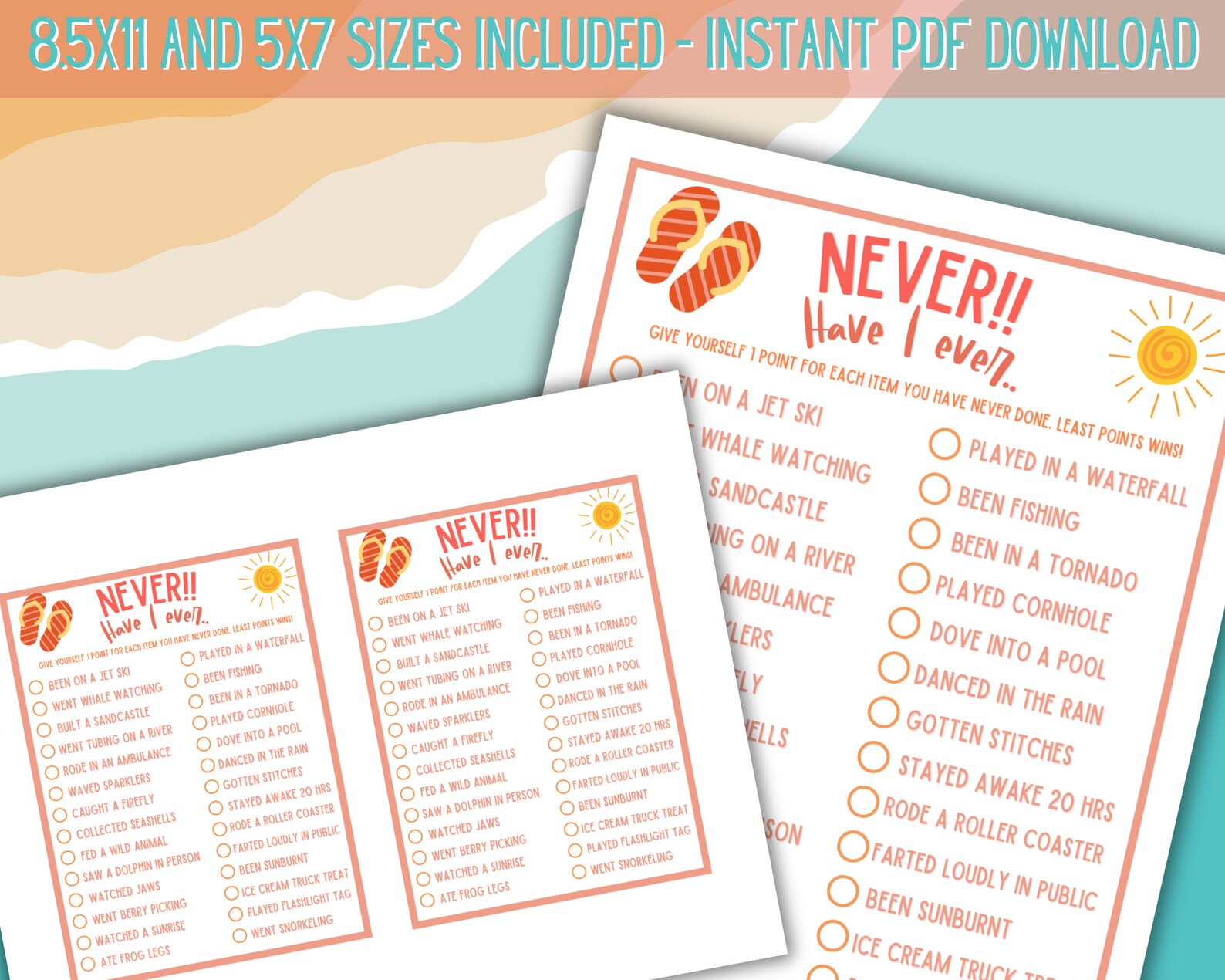 Summer Never Have I Ever Game | Printable Summer Never Have I Ever ...