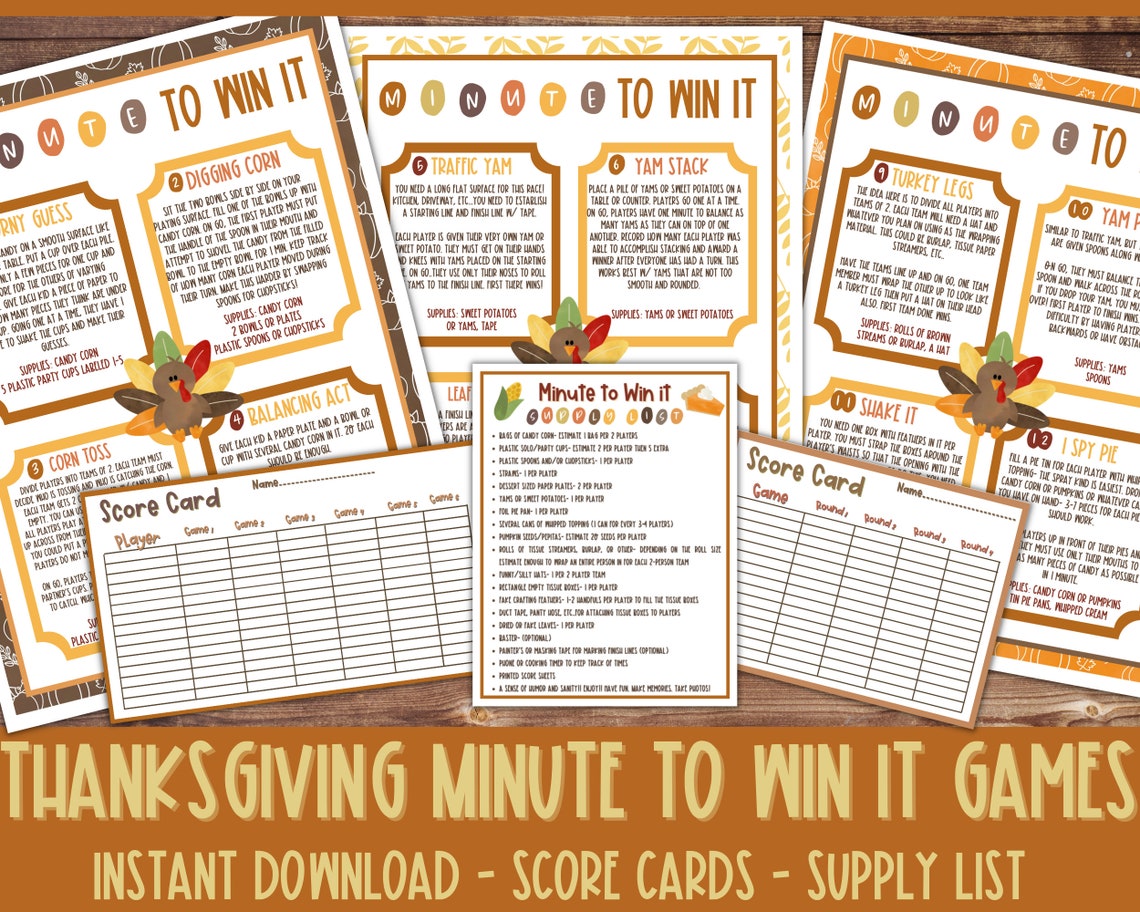 Thanksgiving Minute to Win It | Thanksgiving Party Game | Kids ...