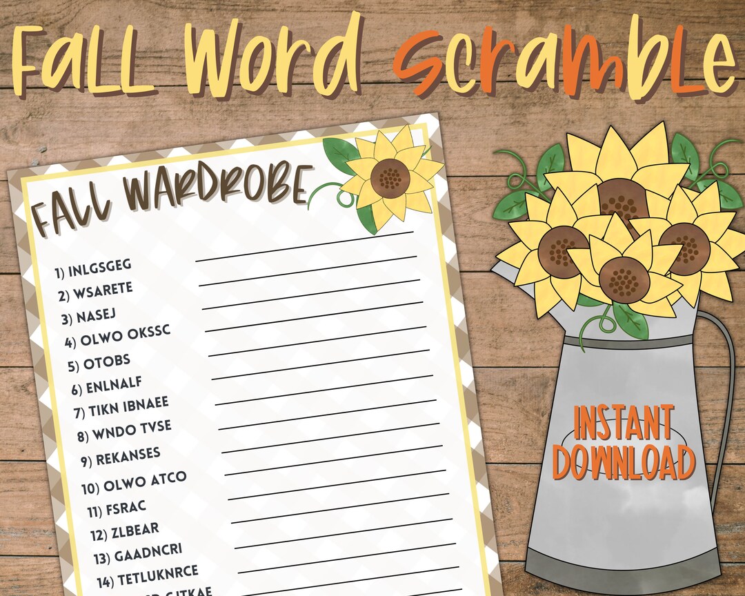 Fall Word Scramble, Printable Word Scramble, Fall Printables, Autumn ...