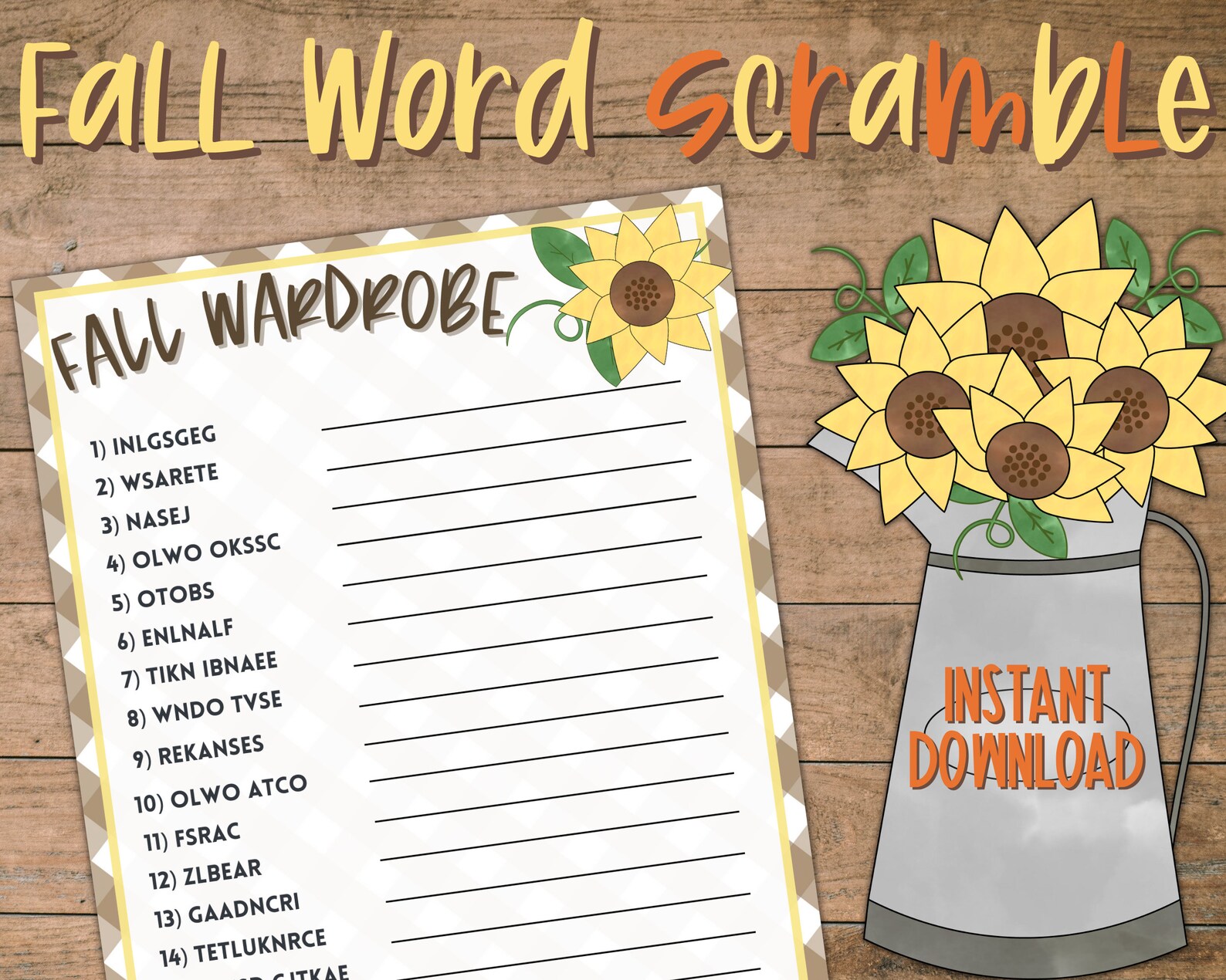 Fall Word Scramble Printable Word Scramble Fall Printables Etsy