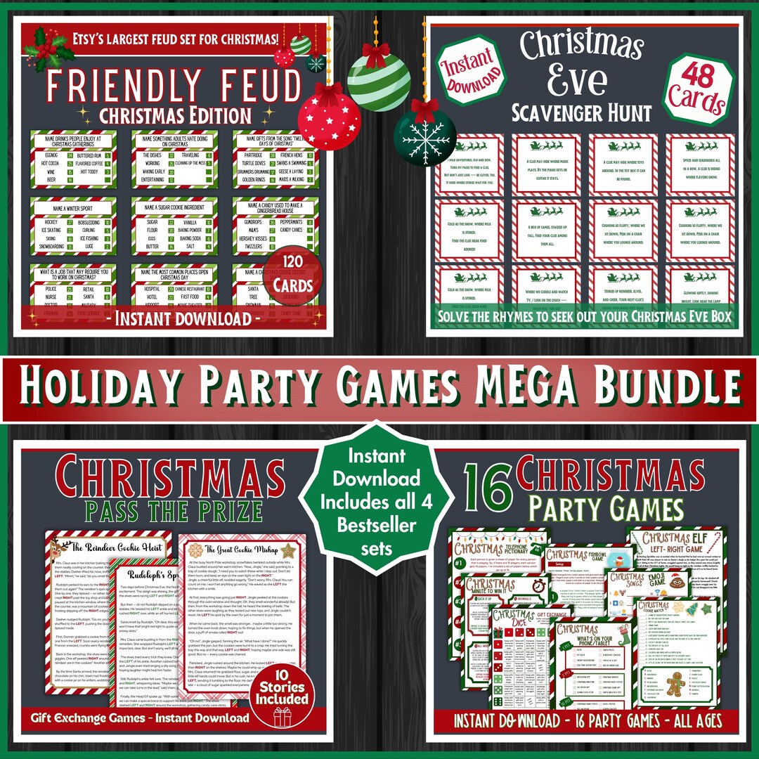 Holiday Party Games Mega Bundle, Christmas Game Set, 4 Bestseller Packs ...