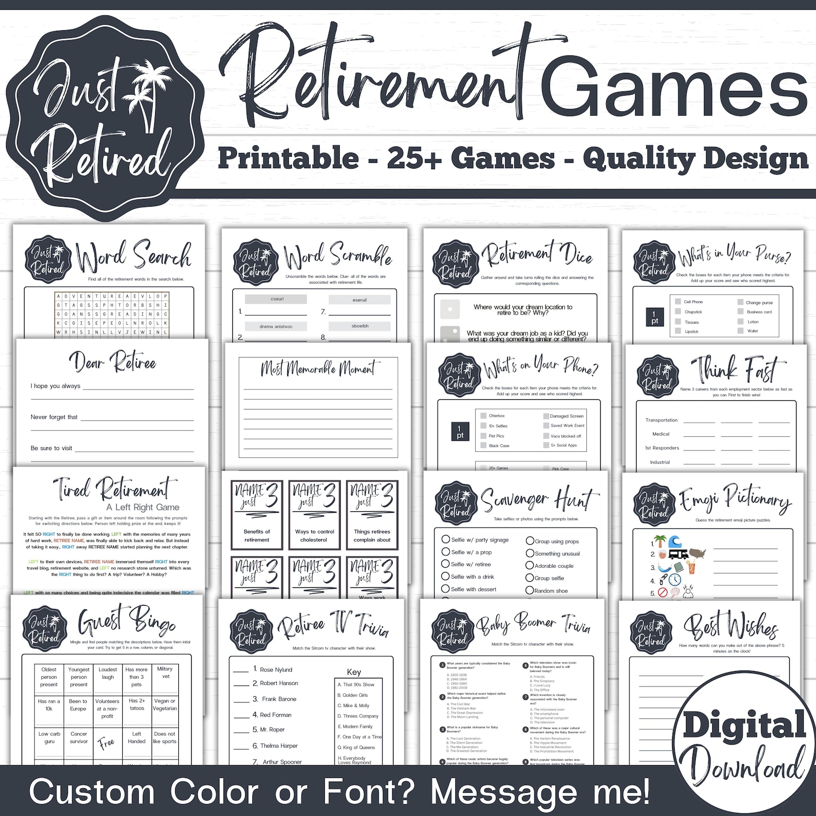 Retirement Games, Printable Retirement Party Games, Retiree Games, 25 ...