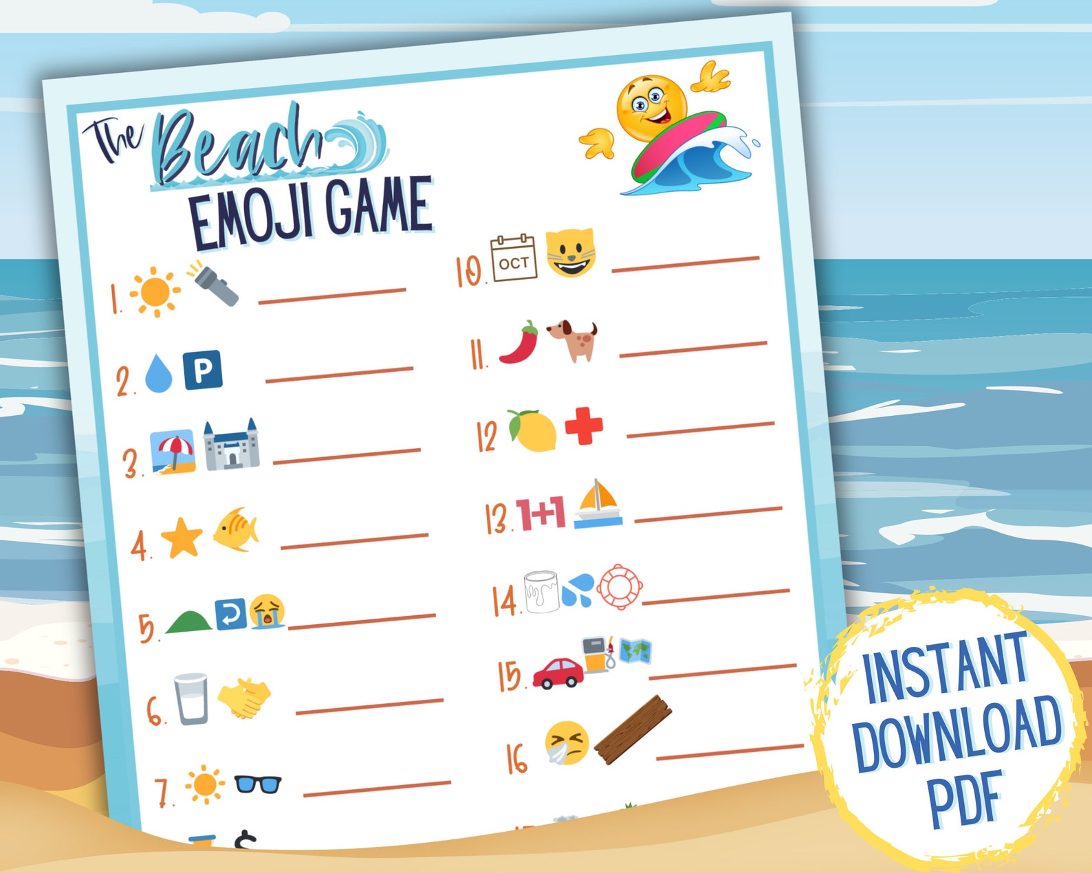 Beach Emoji Game Set | Printable Summer Emoji Game | Kids | Teens ...