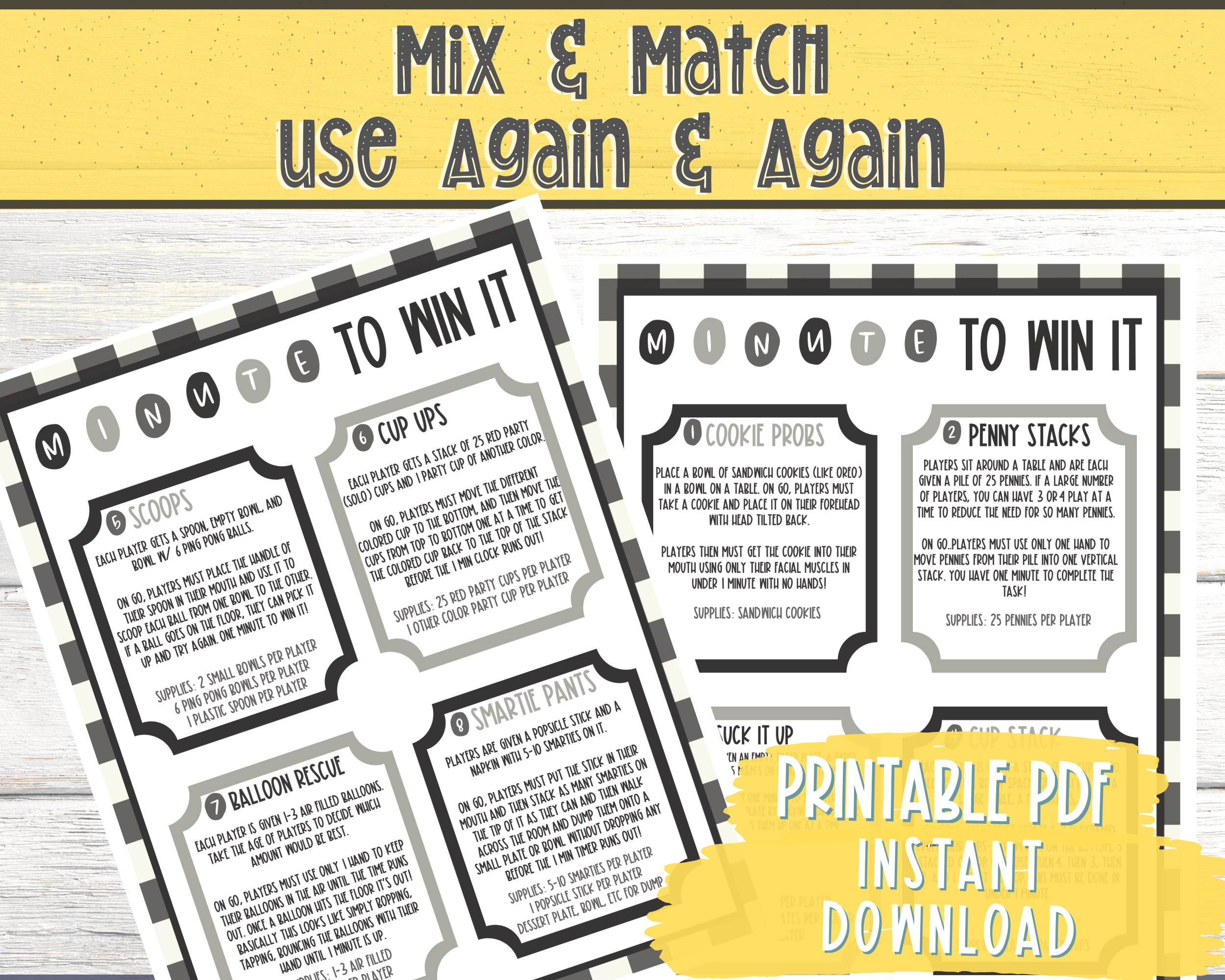 Minute to Win It Game, Party Game, Printable Party Game, Sleepover Game ...