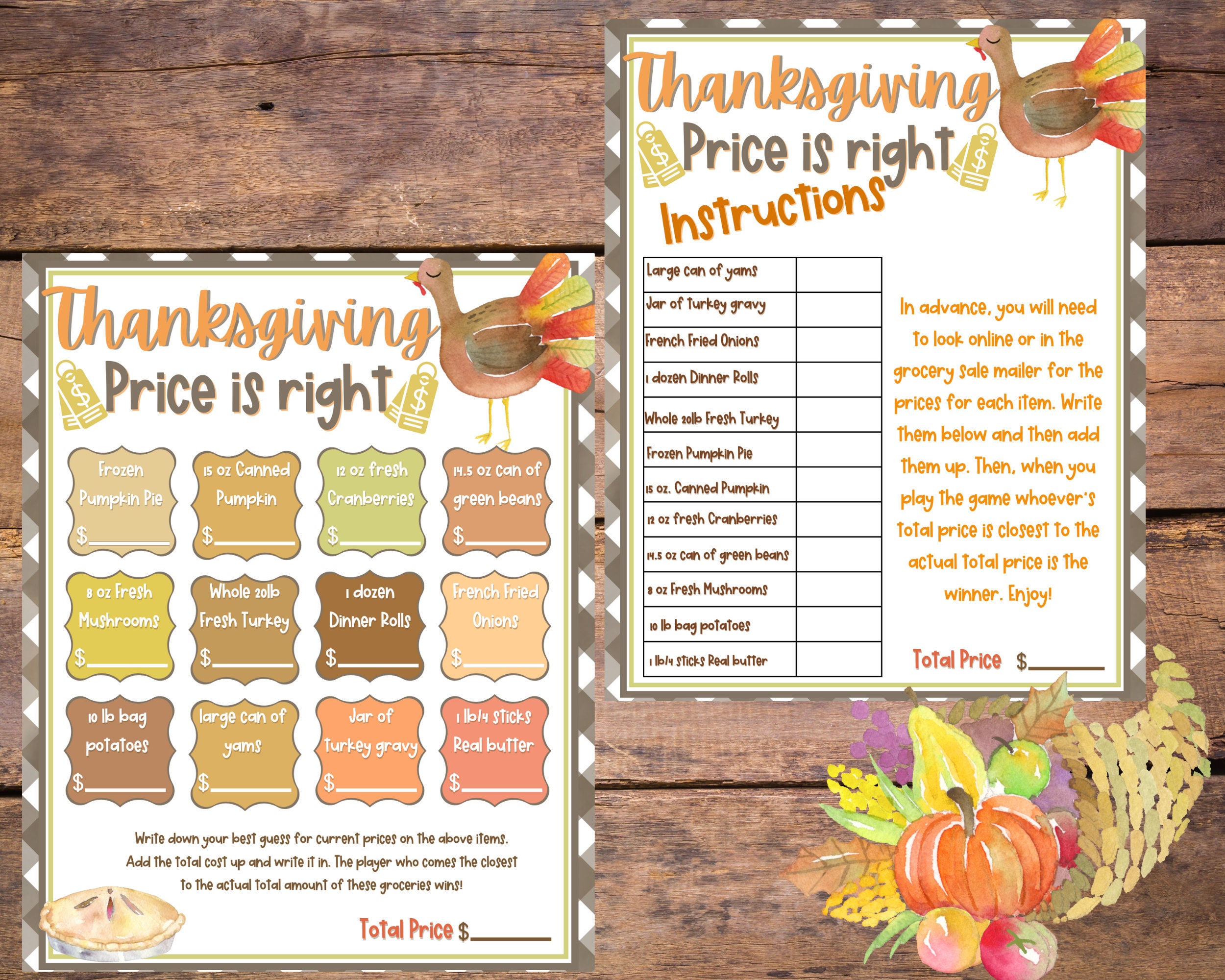 Thanksgiving Price is Right Game | Thanksgiving Printable Games ...