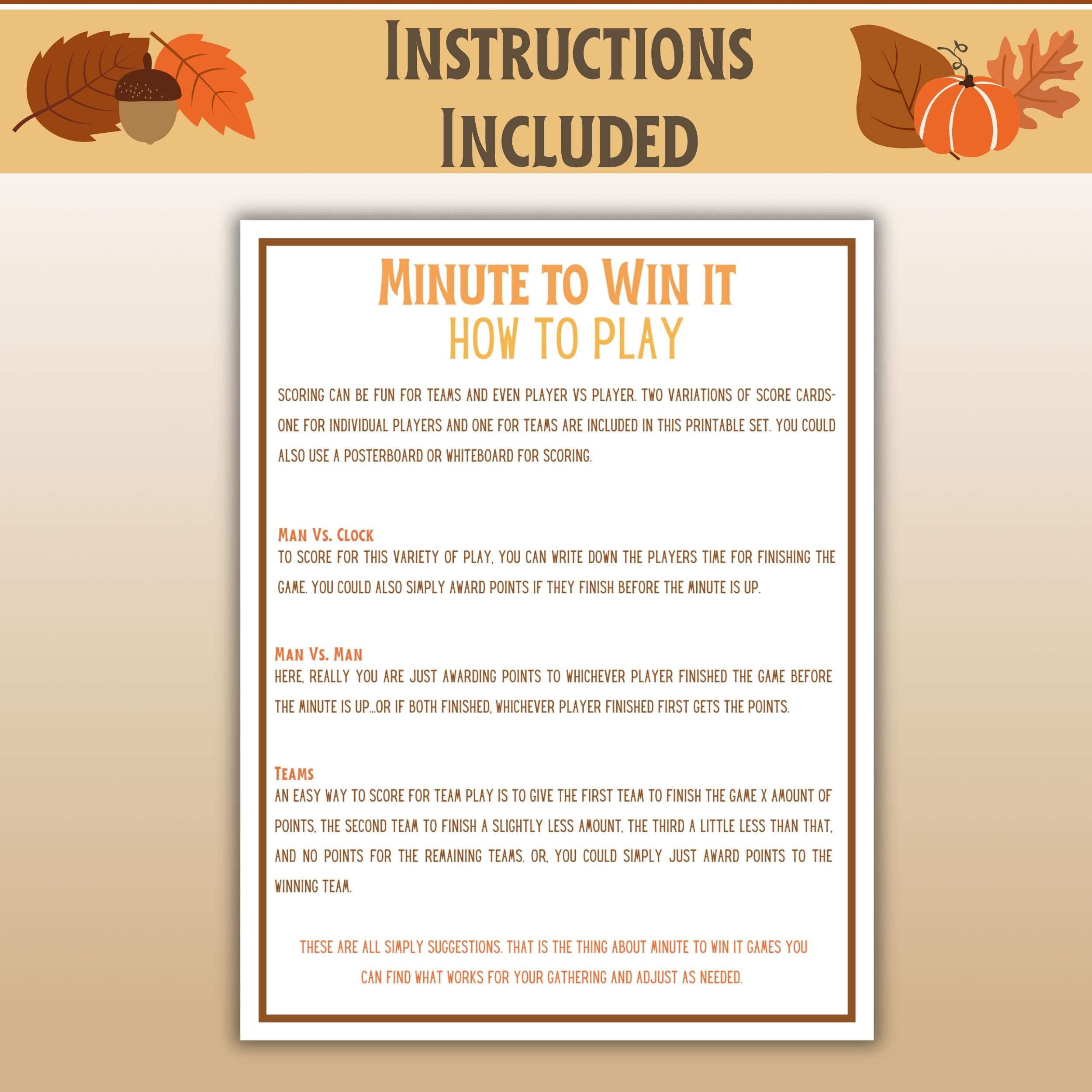 Thanksgiving Party Games, Minute to Win It Games, 60 Second Games, 16 ...