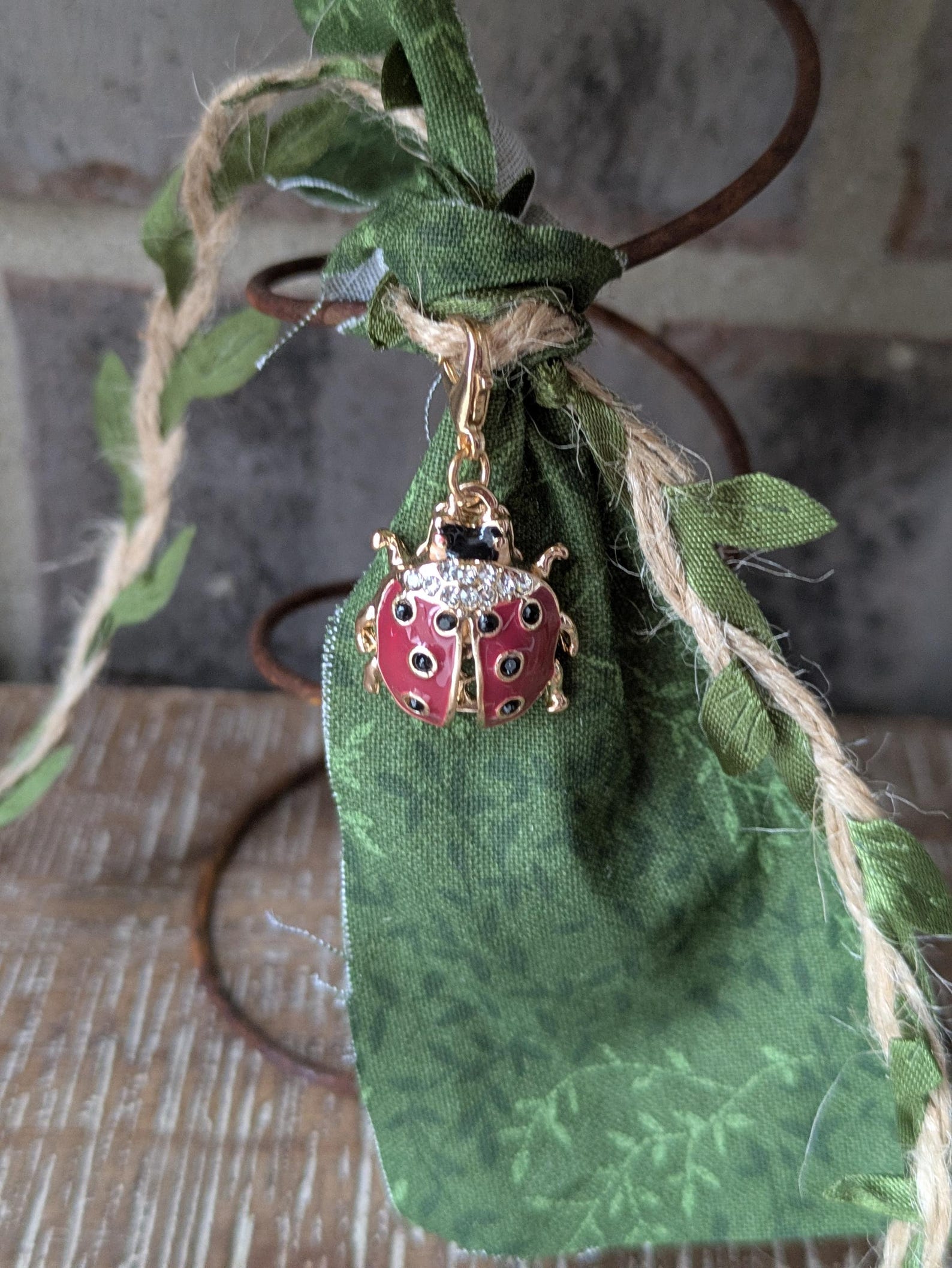 Rusty Bedspring With a Farmhouse Sunflower Rag Tie Flower and Ladybug ...
