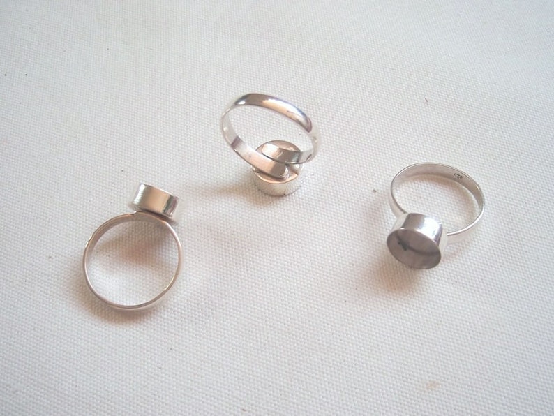 10 Pcs 925 STERLING SILVER Adjustable Blank BEZEL Ring 10 Mm Head ...