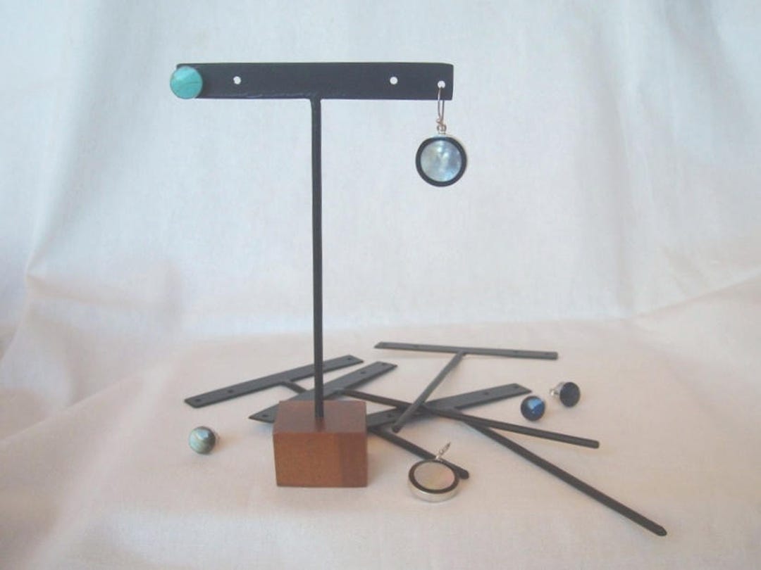 5 Pcs. STUD EARRING Display and Teak Wood Base for 2 Pairs # Iron Stud ...